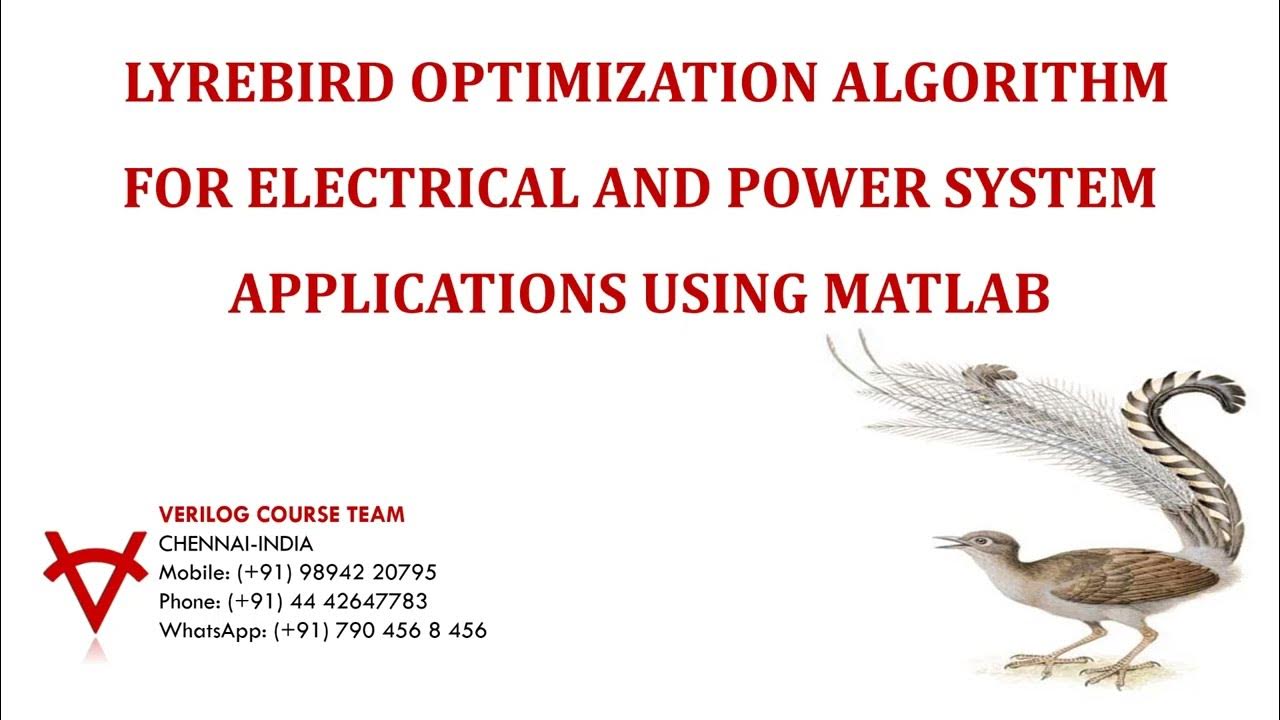 LYREBIRD OPTIMIZATION ALGORITHM FOR ELECTRICAL AND POWER SYSTEM APPLICATIONS USING MATLAB - YouTube