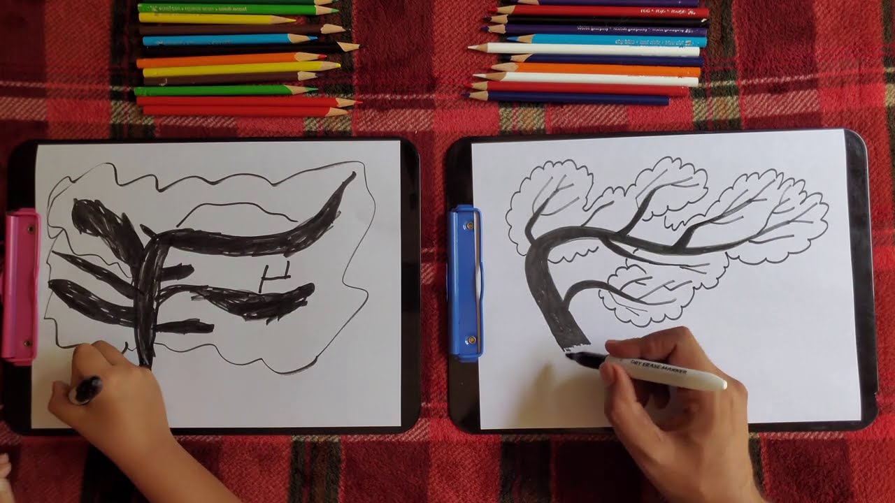 How to draw a tree on windy day for young artists - YouTube