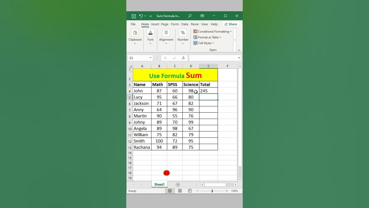 Sum Formula In Excel Excel Sumformula Short Exceltutorial Youtube
