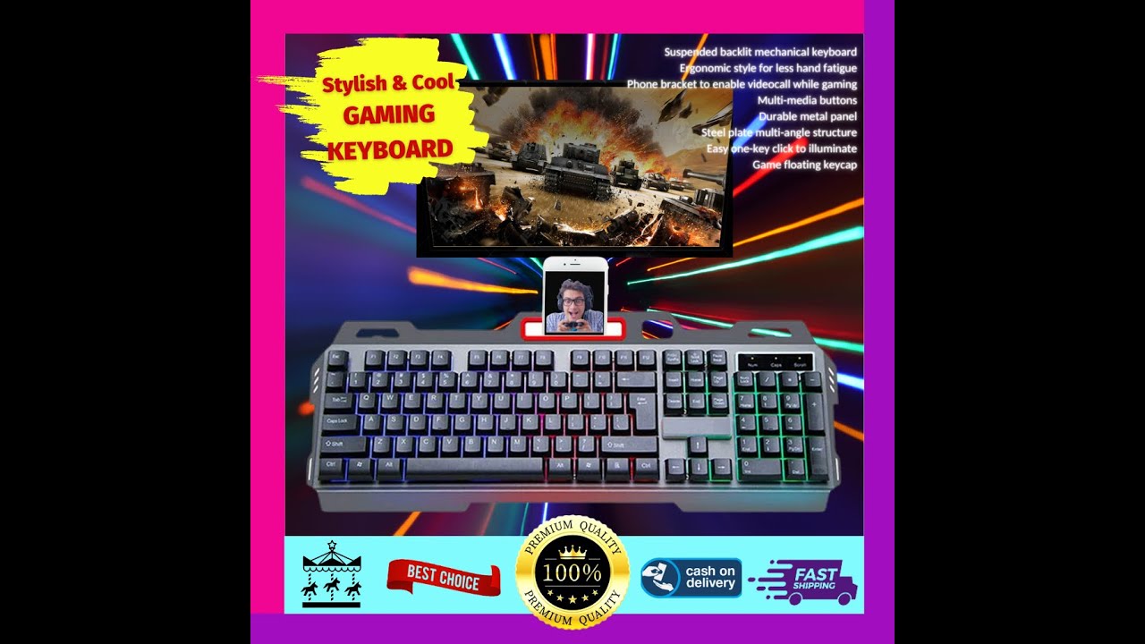 CHALE Stylish and Cool Metal Sense Luminous Gaming Keyboard - YouTube