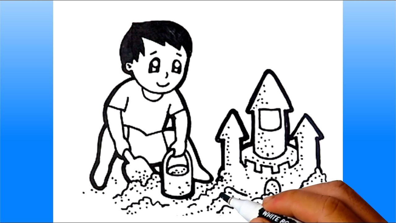 HOW TO DRAW A BOY PLAYING SAND Step by Step - YouTube
