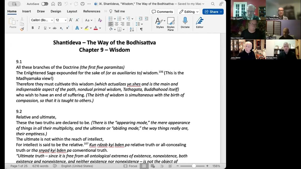 Buddhist Path of Awakening Course 01.09.24 Shantideva, The Way of the Bodhisattva, Ch 9 "Wisdom ...