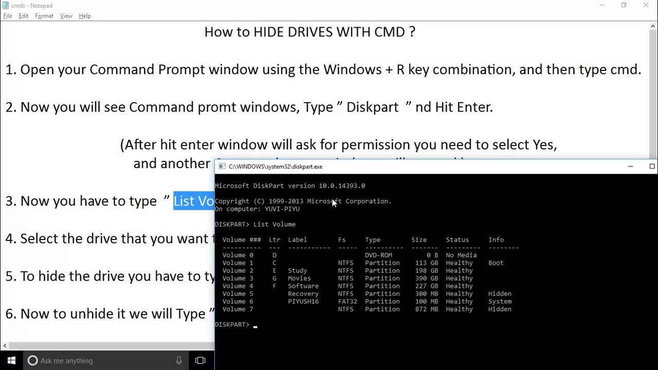How To Hide Drives In Windows 10/8/7 Using Command Prompt - YouTube