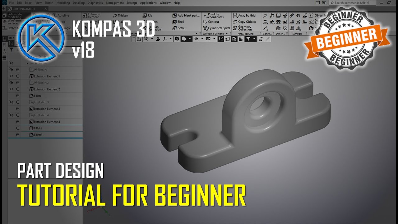 Kompas 3D V18 Part Design Tutorial For Beginner - YouTube