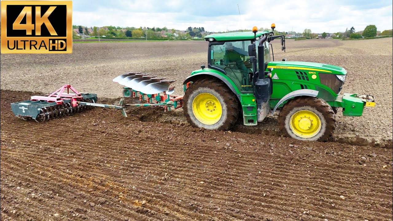 4K UHD XXL Monster John Deere 6155R Tractor Deep Ploughing + Ring Packer Rolling - YouTube
