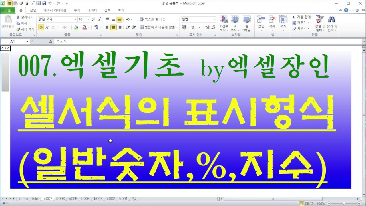 007 엑셀기초 셀서식의 표시형식 숫자 통화 회계 백분율 지수 Youtube