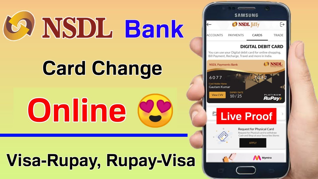 NSDL Payments bank debit card change Visa to Rupay online 😍 | how to ...