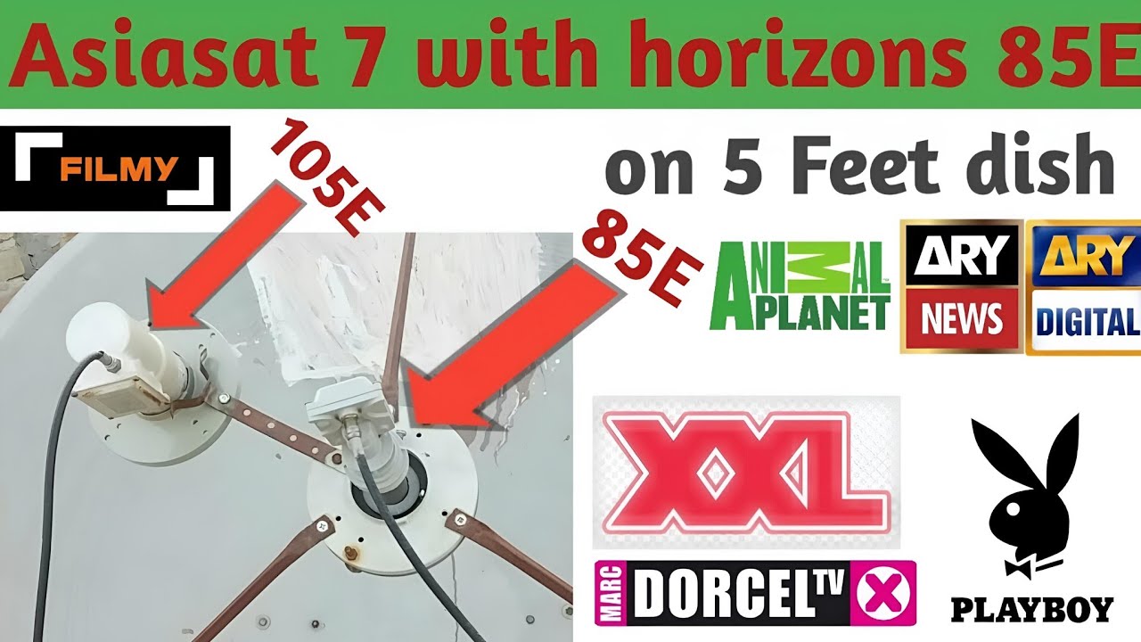 Asiasat 7 with horizons 2 @ 85e multi satellite in one dish - YouTube