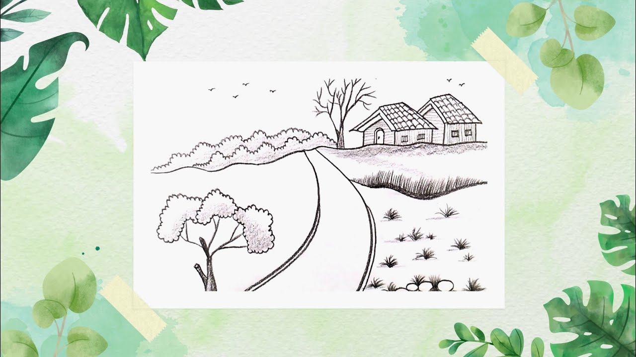 Village scenery drawing | Beautiful drawing for competition | Gramer ...