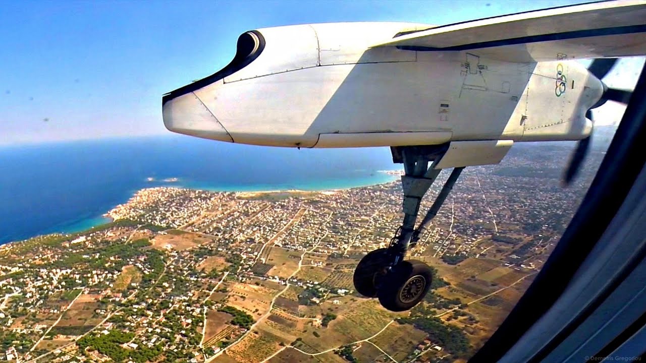 Olympic Dash 8 Q400 - Scenic Landing at Athens, rwy 21R - GoPro Wing ...