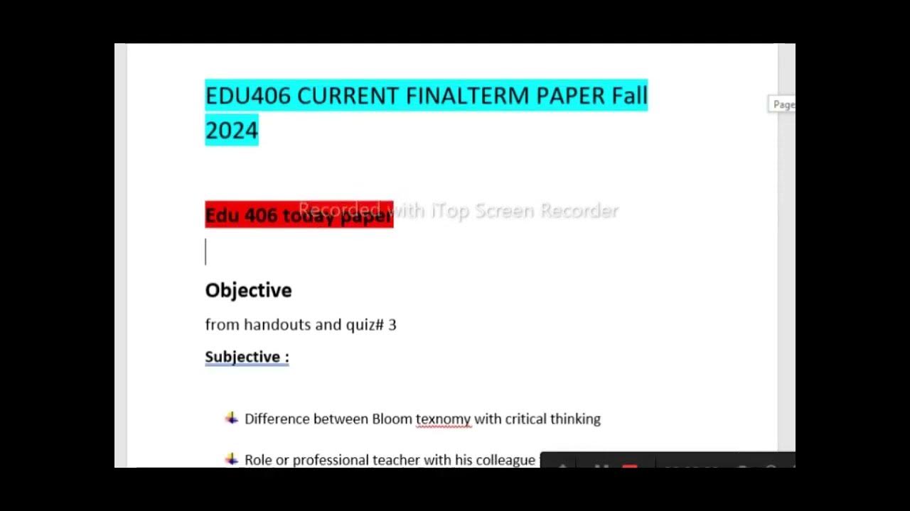 Edu406 current final term paper fall 2024 - YouTube