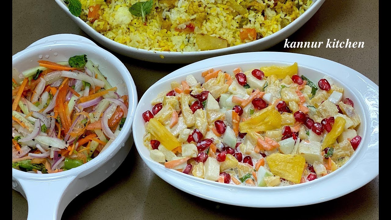 രണ്ടു് തരം ബിരിയാണി സാലഡുകൾ || Pineapple Mayonnaise Salad and Kachumber ...