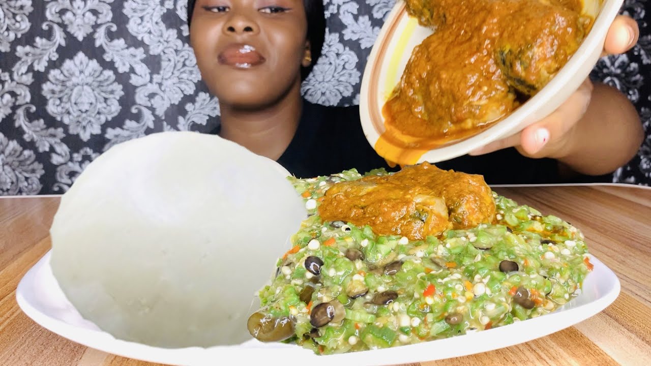 ASMR AFRICAN NIGERIAN POUNDED YAM WITH OKRA SOUP AND STEW FISH MUKBANG ...