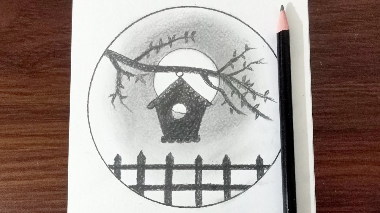 How to draw a bird house easy | very easy drawing of bird house ...