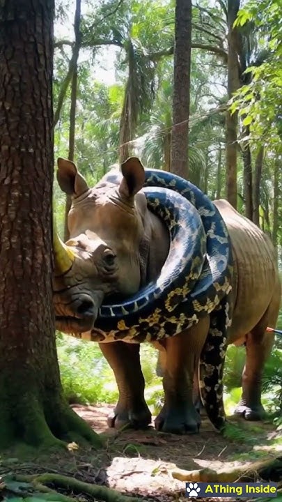 Rhinoceros nearly exhausted by giant python - YouTube