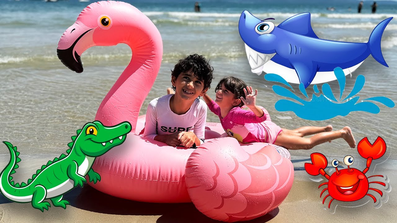 LUCA E MIA em: Aventura na Praia da Moana com Flamingo Gigante, Jacarés ...
