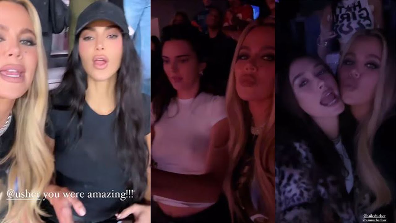 Khloe enjoys Kim ,Kendall and Hailey Bieber watches Usher perform ...