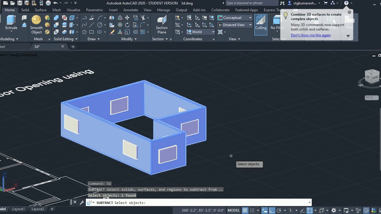 SUBTRACT IN AUTOCAD 3D How To Create Door And Window Opening Using subtract-in-autocad-3d-how-to-create-door-and-window-opening-using