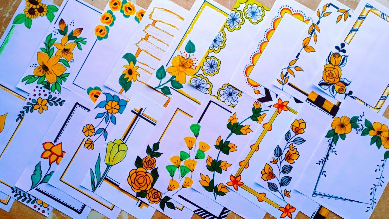 100 YELLOW🟡 BORDER DESIGNS/ PROJECT WORK DESIGNS/A4 SHEET/FILE/FRONT ...