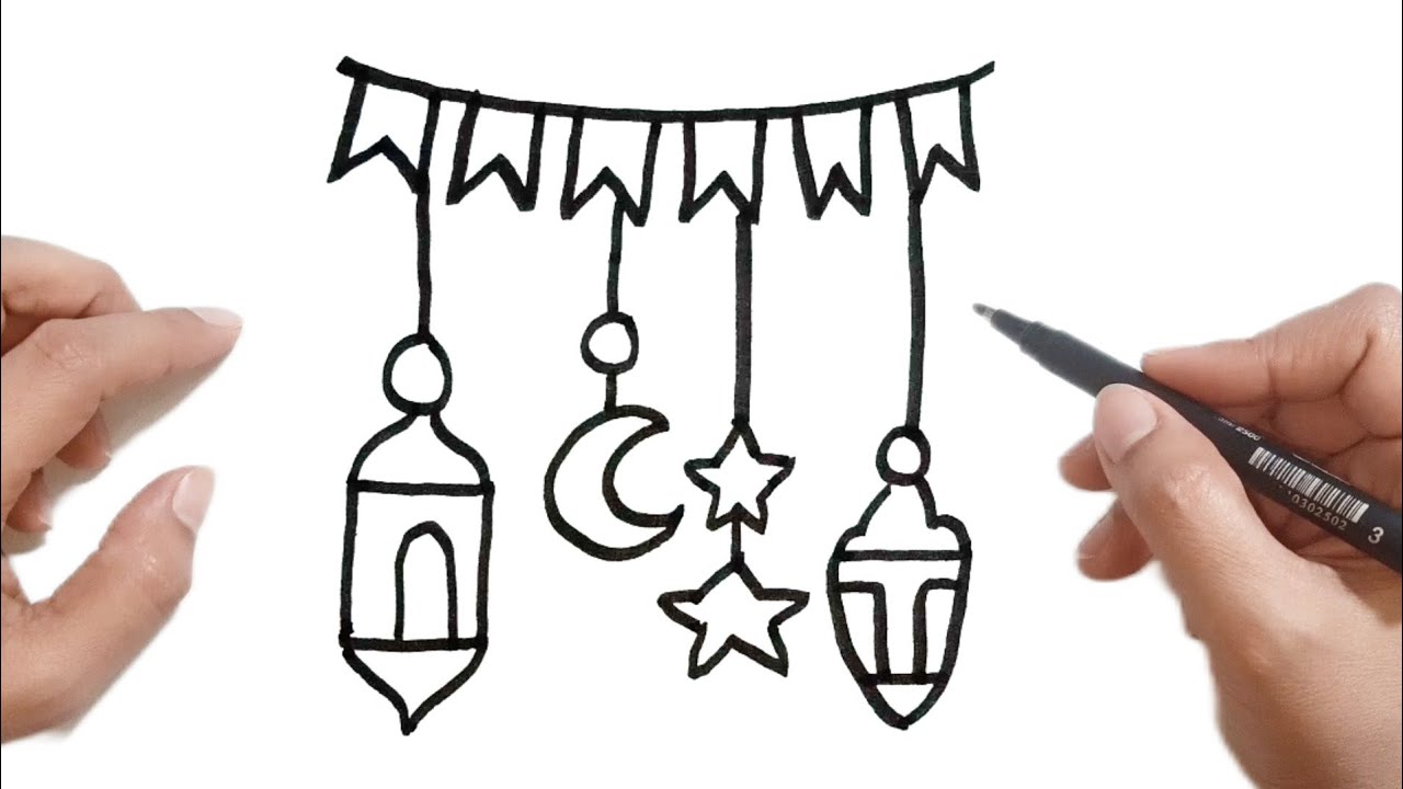 رسم زينه رمضان كريم سهل خطوة بخطوة رسومات رمضان رسم سهل تعليم