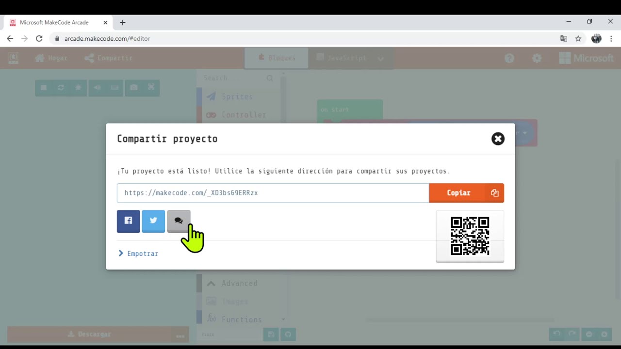 Como compartir un proyecto de Microsoft MakeCode Arcade - YouTube