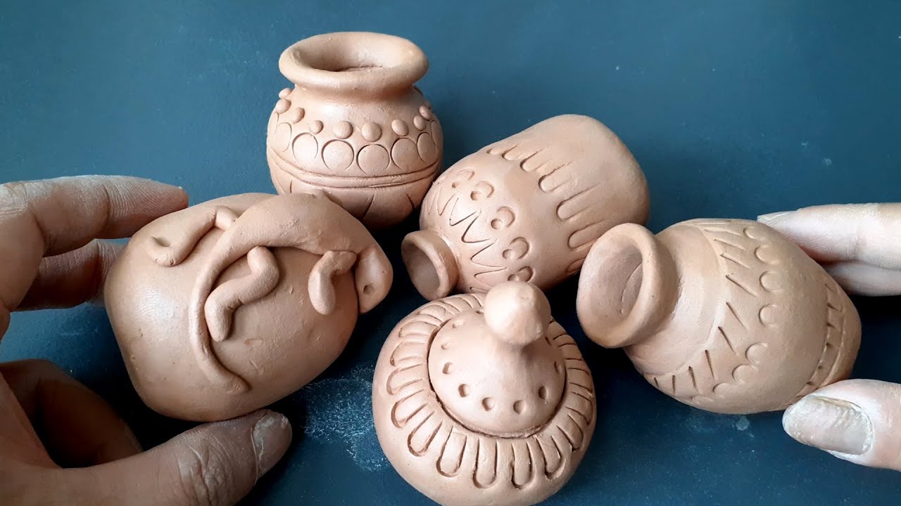 Handmade Clay Creations: Adorable Set of Tiny Clay Vase | Clay Texture ...
