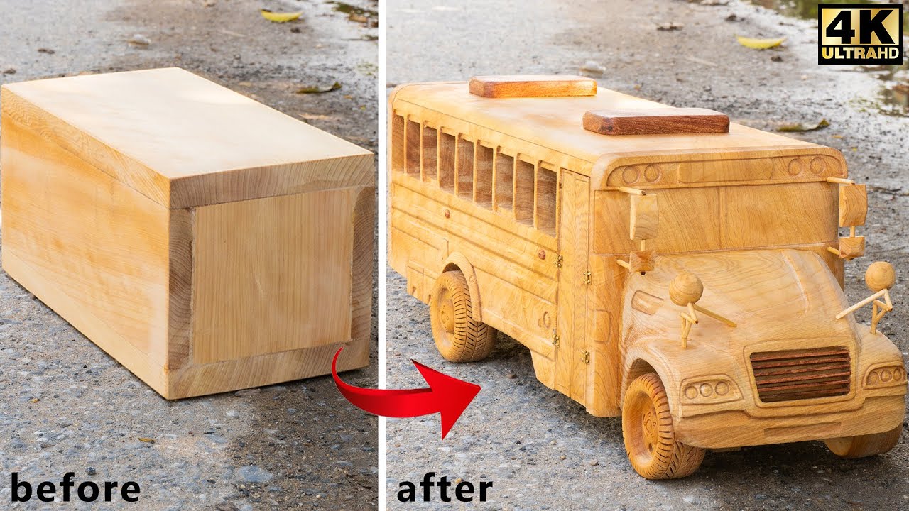 Wood Carving - Amazing School Bus Car Wooden - Most Satisfying ...