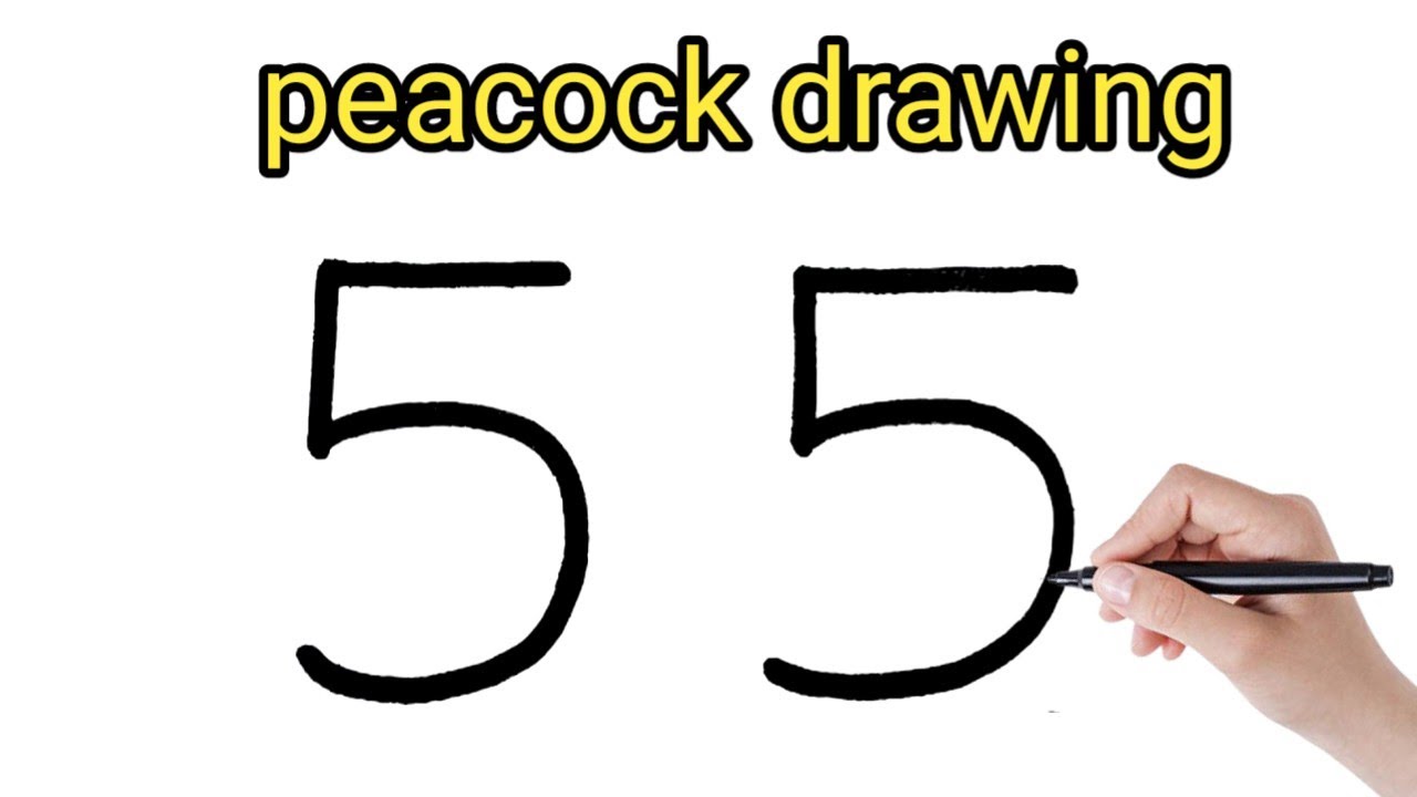 How to Draw A Beautiful Peacock Drawing From Number 55 || Easy Drawing ...