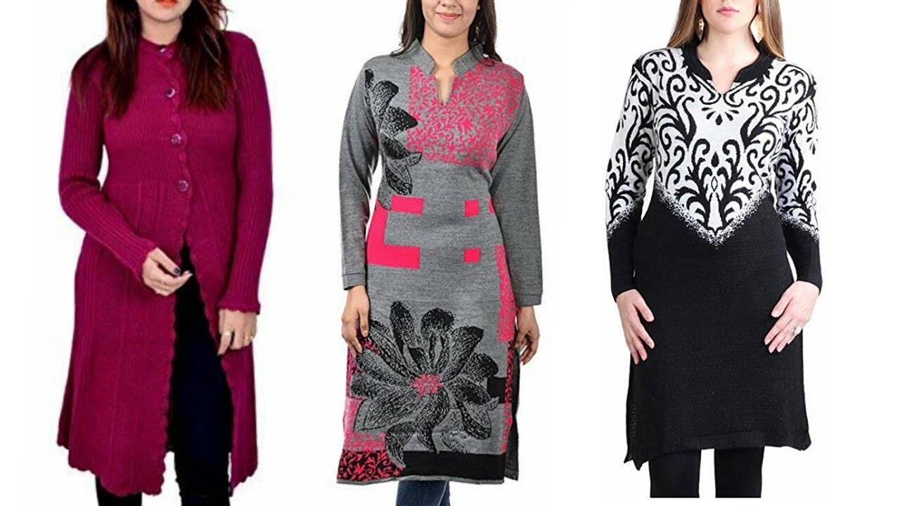 सर्दियों के लिए खूबसूरत कुर्ती डिजाइन।।woolen kurti design।।garam suit ...