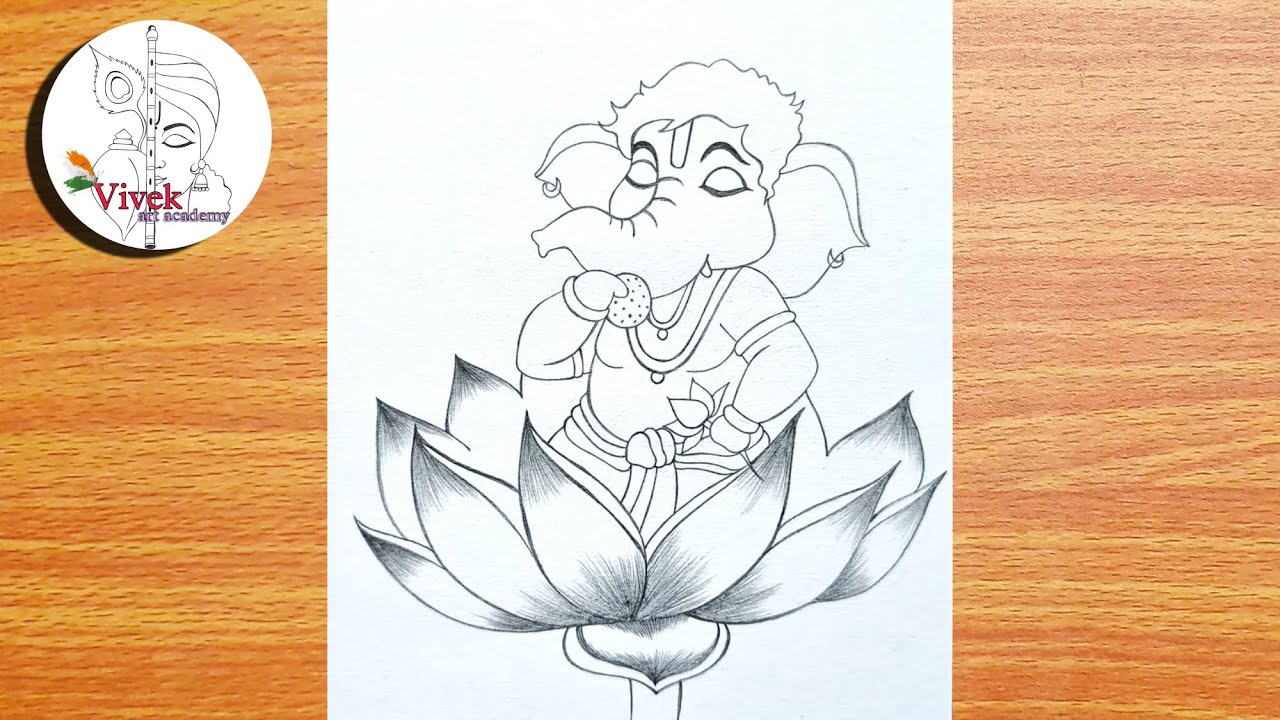 Easy Lord Ganesha Drawing Sitting on Lotus | Easy Ganpati Drawing for ...