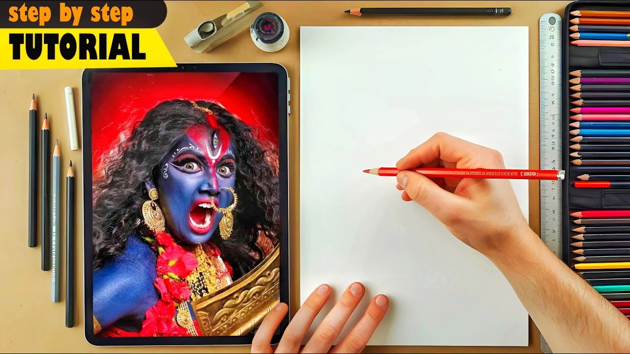 Kali Mata Drawing Tutorial || How to Draw Kali Mata || Kali Puja ...