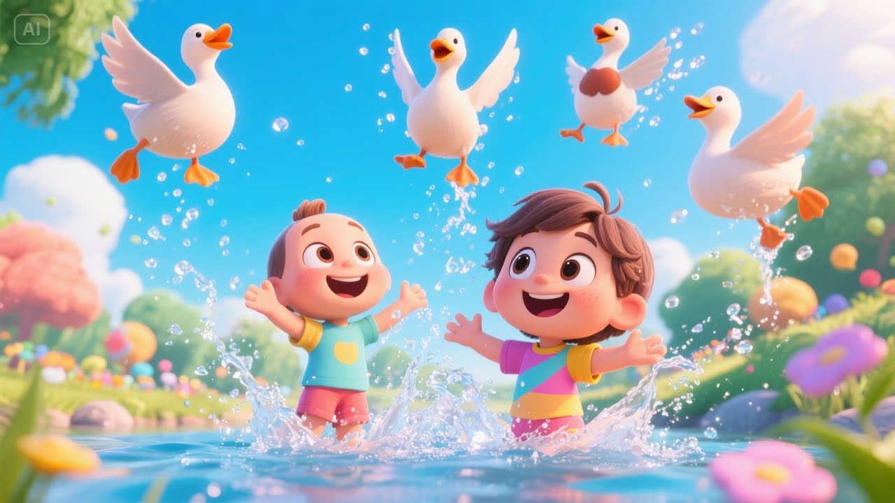 Ten Little Ducks Splashing Around | Fun Counting Song for Kids | Water ...