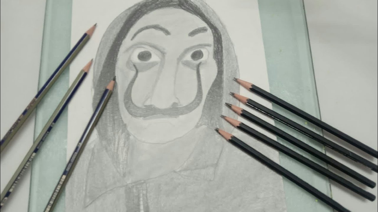 dali mask drawing of -- money heist drawing - YouTube