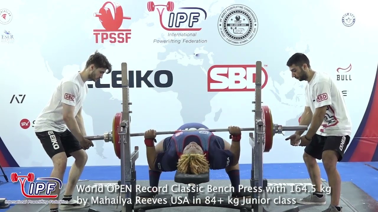 World OPEN Record Classic Bench Press with 164.5 kg by Mahailya Reeves ...
