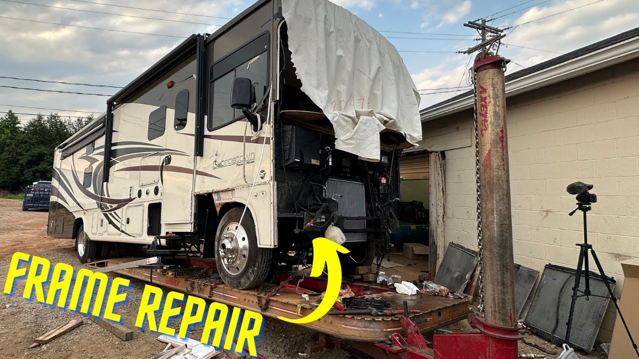 Wrecked Georgetown RV Pulling the Frame - YouTube