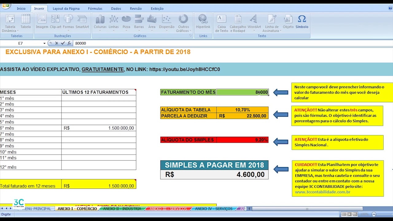 Planilha cálculo Simples Nacional - YouTube