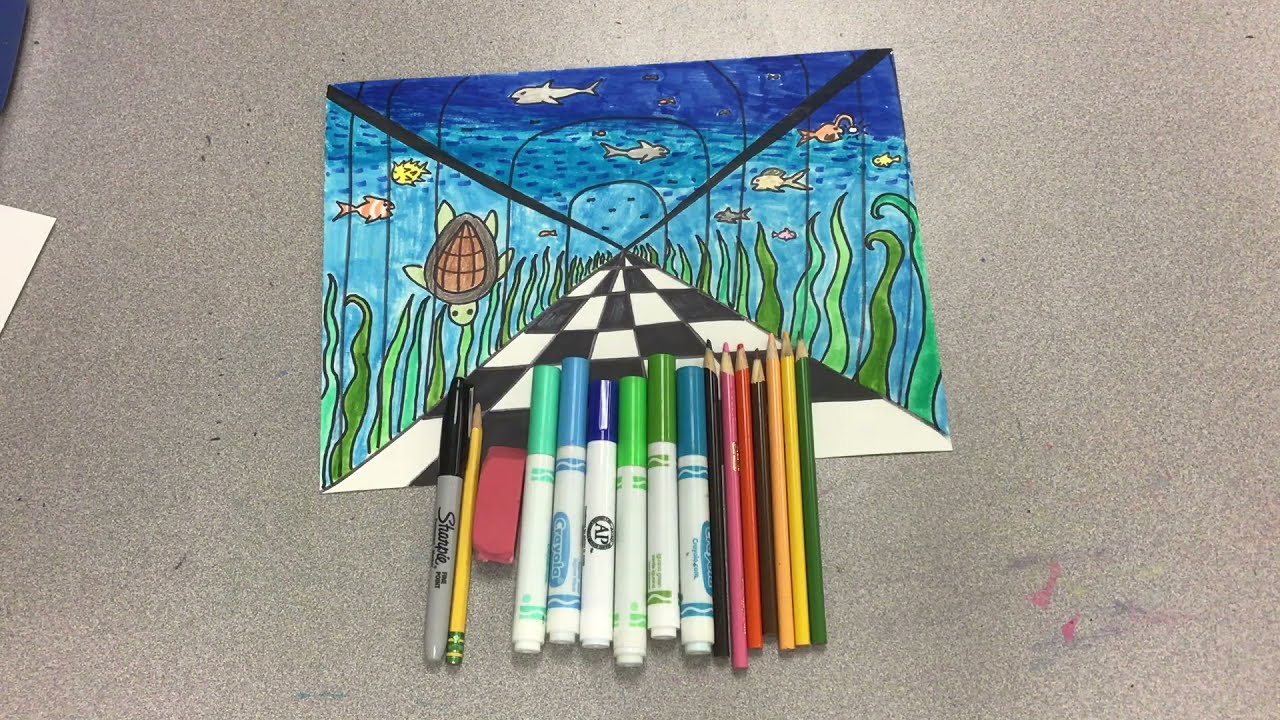 2nd And 4th Grade One point Perspective Aquarium - YouTube