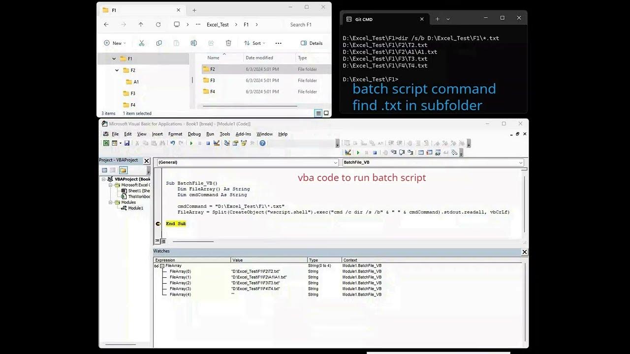 vba and Batch script to find file in subfolder / การใช้ vba กับ batch script. - YouTube