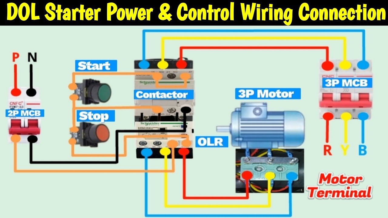 DOL Starter Connection for 3 Phase Motor | Power & Control Wiring ...