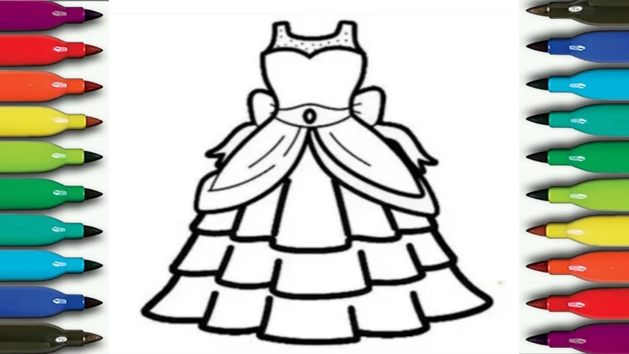 A Cute Princess Dress Drawing Panting And Colouring For Kids Toddle|How ...