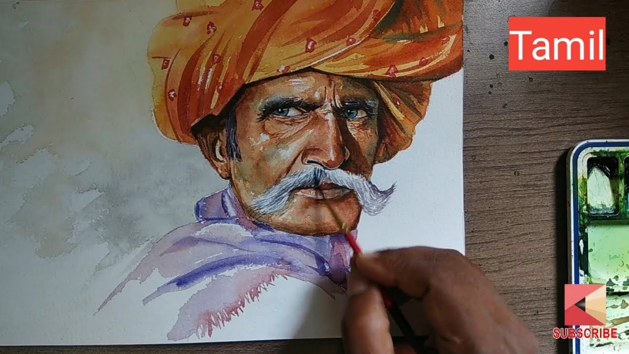 Watercolour portrait painting tamil - YouTube