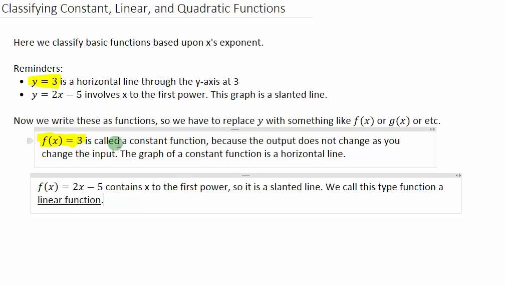 Classifying Constant, Linear, and Quadratic Functions - YouTube