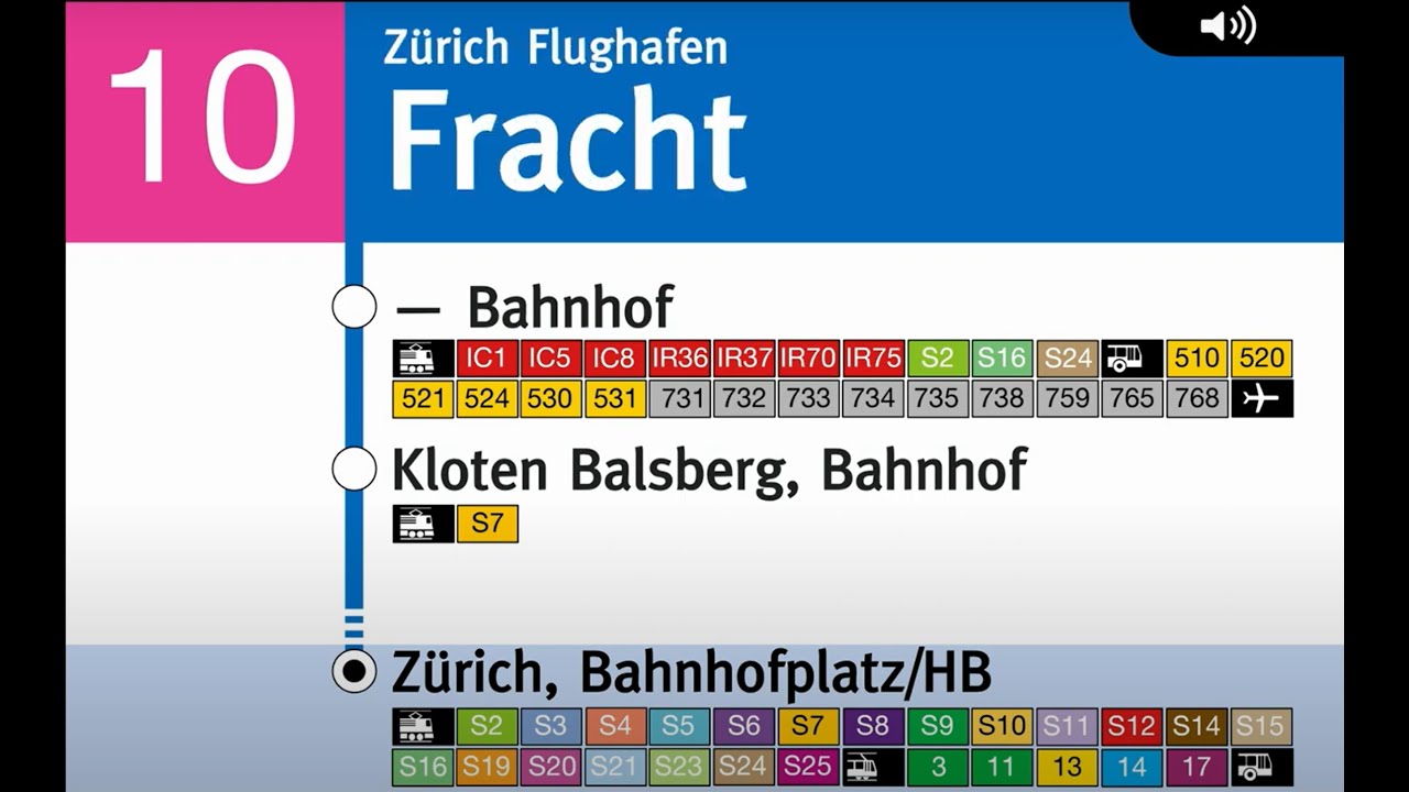 VBG Ansagen » 10 Zürich Flughafen, Fracht — Zürich, Bahnhofplatz/HB ...