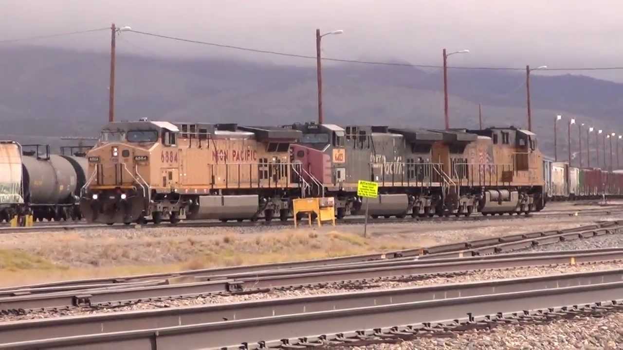 Union Pacific Railroad locomotives #5622, 6403 (SP Patch) & 6884 switch ...