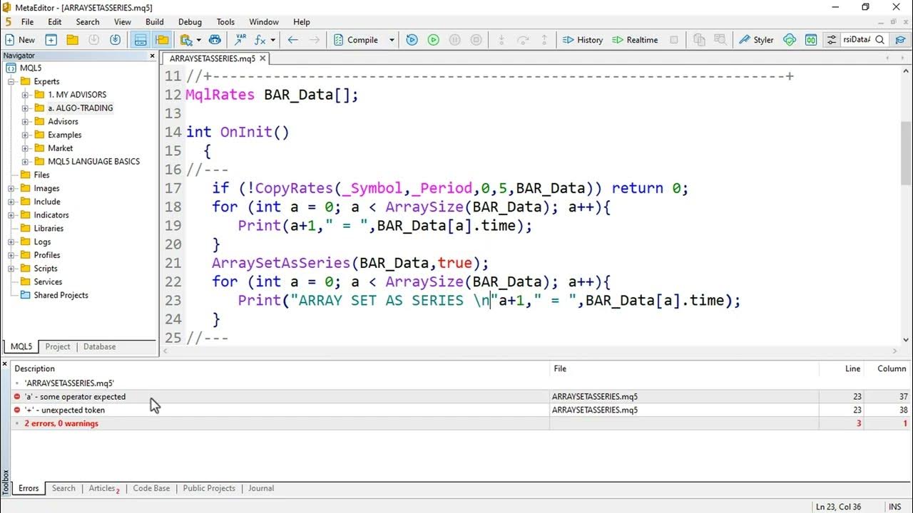 Mql5 Forex Tutorials Arraysetasseries Function Explainedfx Learning For Mt5 Ea Part 170