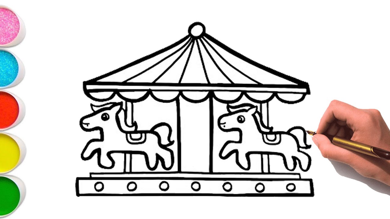 Carousel Drawing, Colouring and Painting for kids & Toddlers How to ...