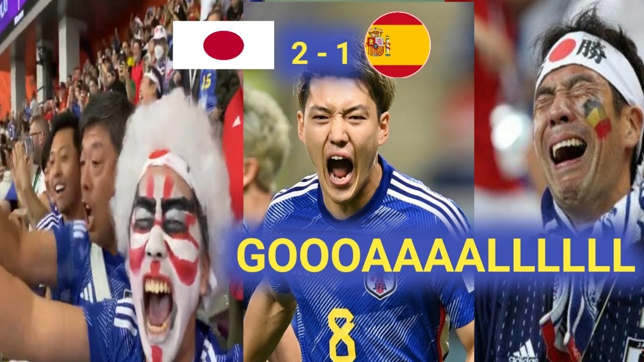 😭Completely Crazy Japan Fan Reactions to 2-1 goal and win Against Spain ...