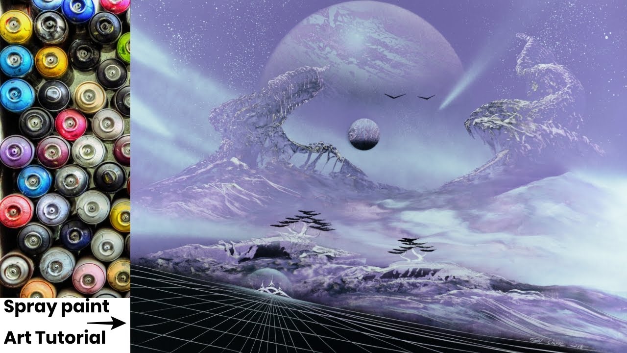 Spray paint space art tutorial Alien planet in purple - YouTube