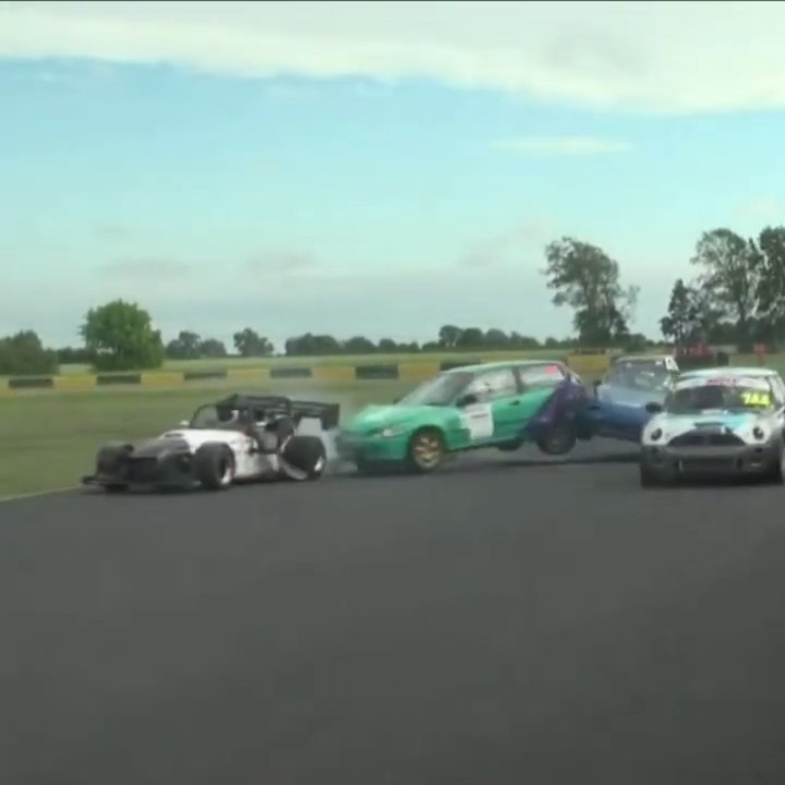 Stationary Car Hit at Start: Rankin, Prentice and Reid Wreck at Start ...