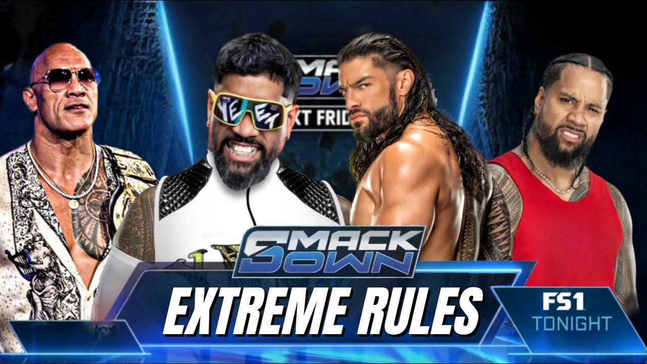 The Rock Vs Roman Reigns Vs Jey Uso Vs Jimmy Uso | Extreme Rules | WWE Smackdown - YouTube